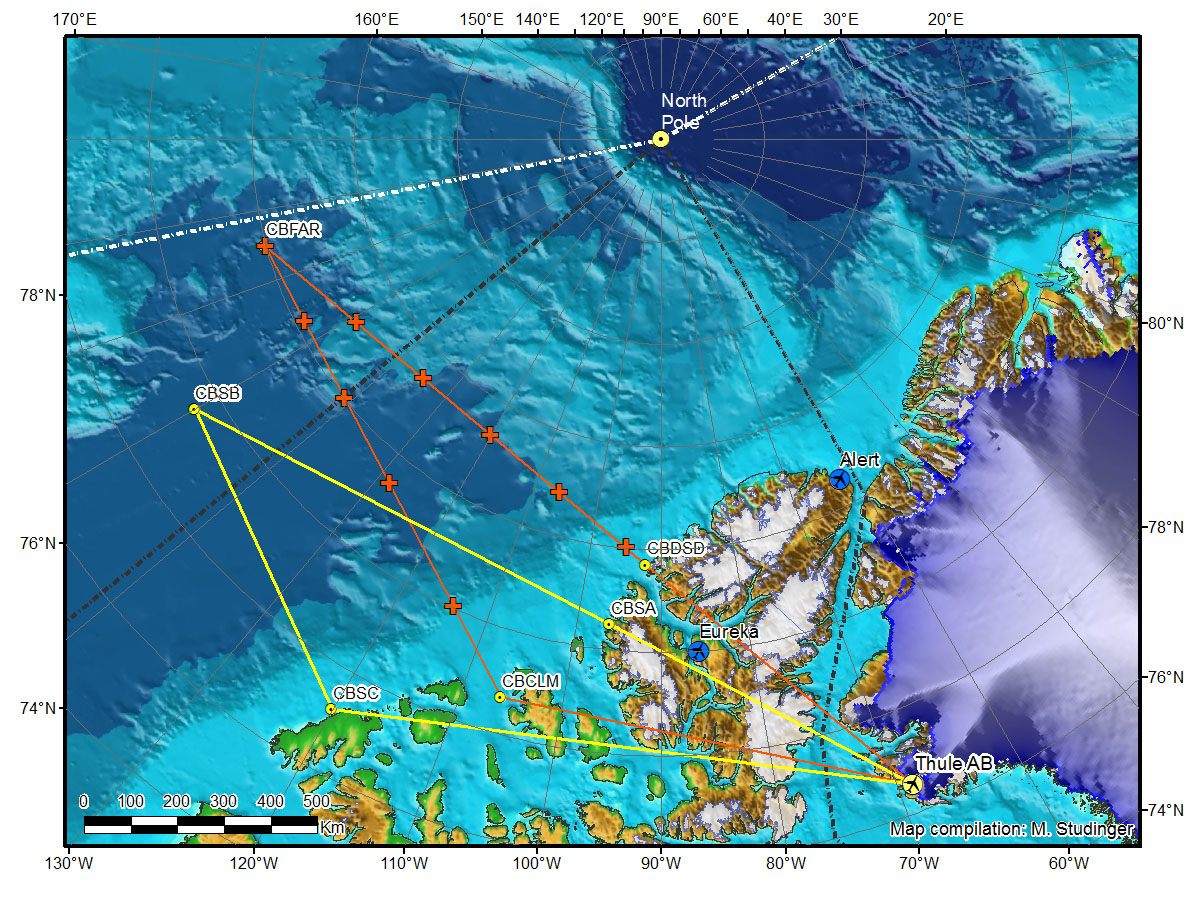 Today's mission plan in yellow. Red line marks the Canada Basin North ...